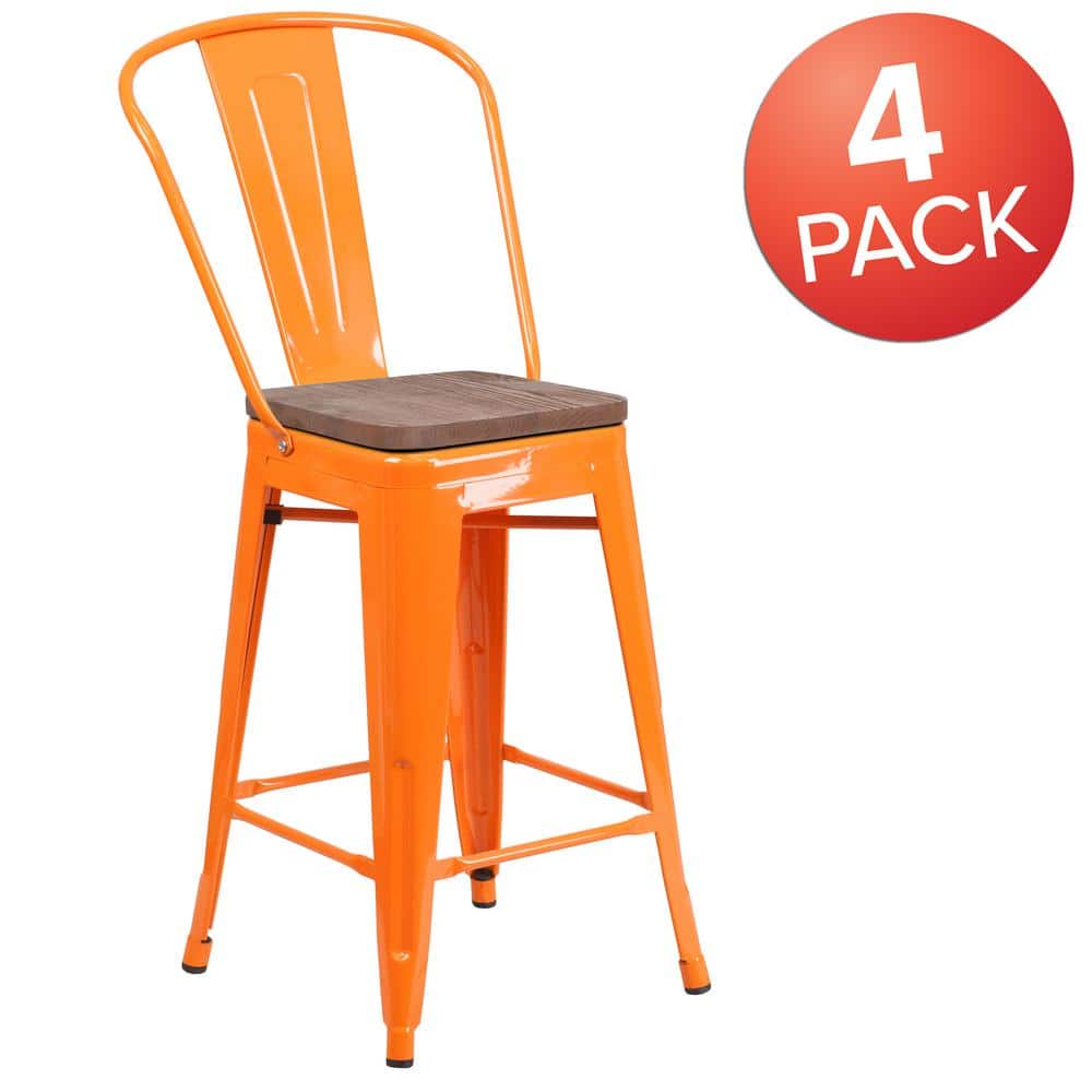 Carnegy Avenue 24.25 in. Orange Bar Stool (4-Pack) CGA-CH-250671-OR-HD ...