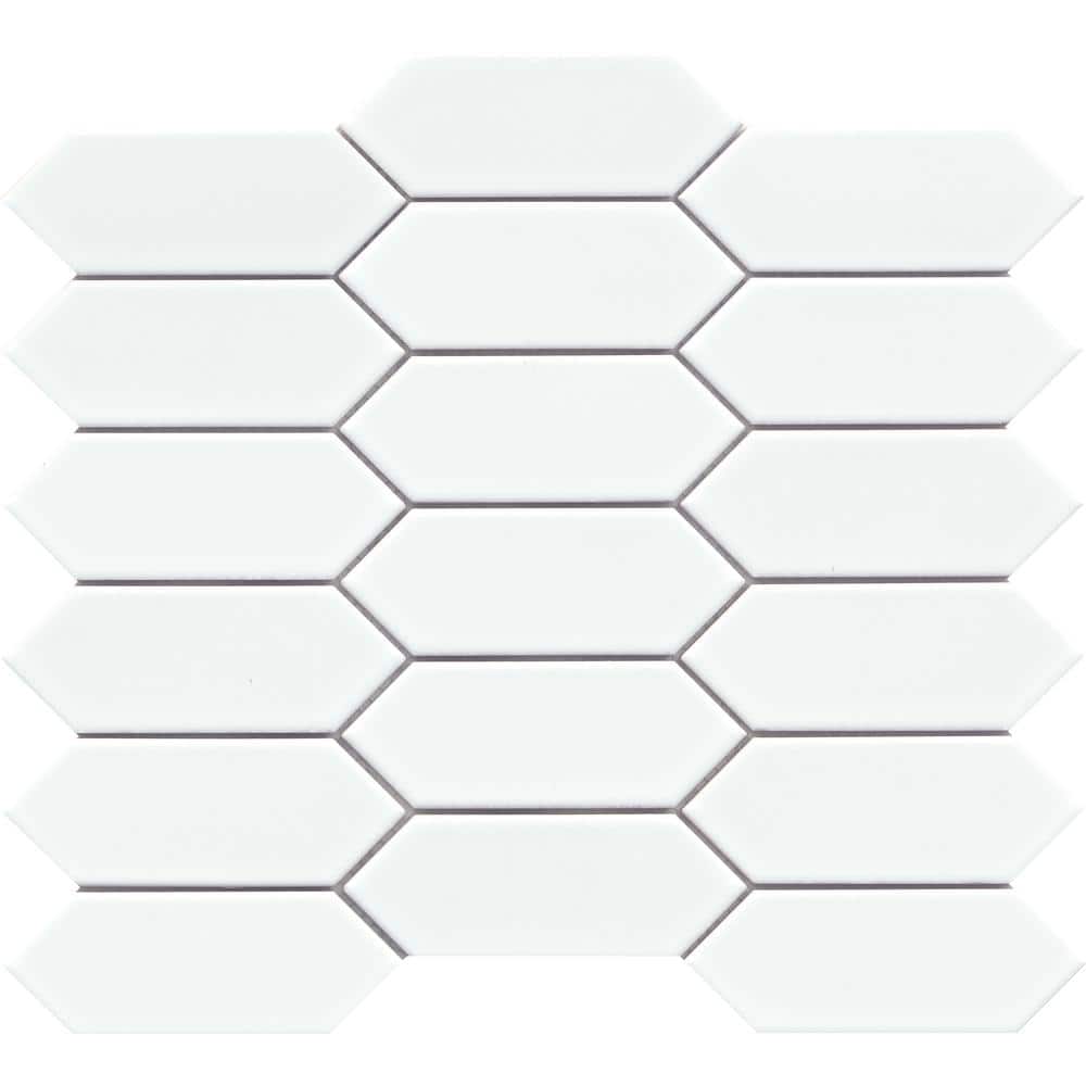 EMSER TILE Catch Ice 11 in. x 13 in. Picket Glossy Porcelain Mosaic ...