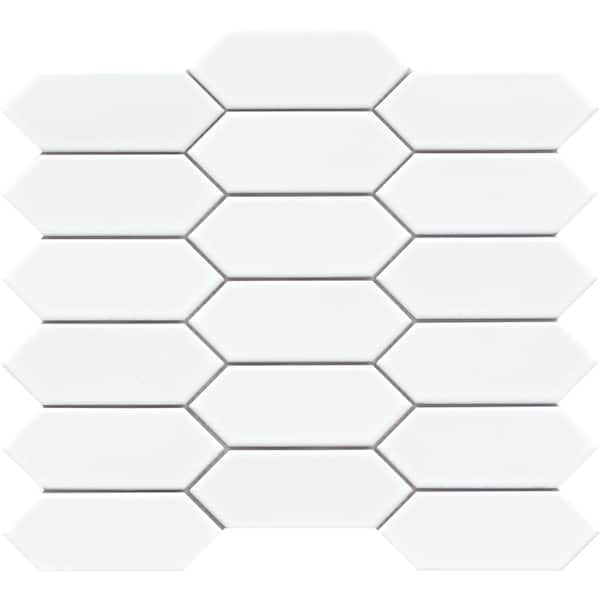 EMSER TILE Catch Ice 11 in. x 13 in. Picket Glossy Porcelain Mosaic Wall Tile (0.995 sq. ft ...