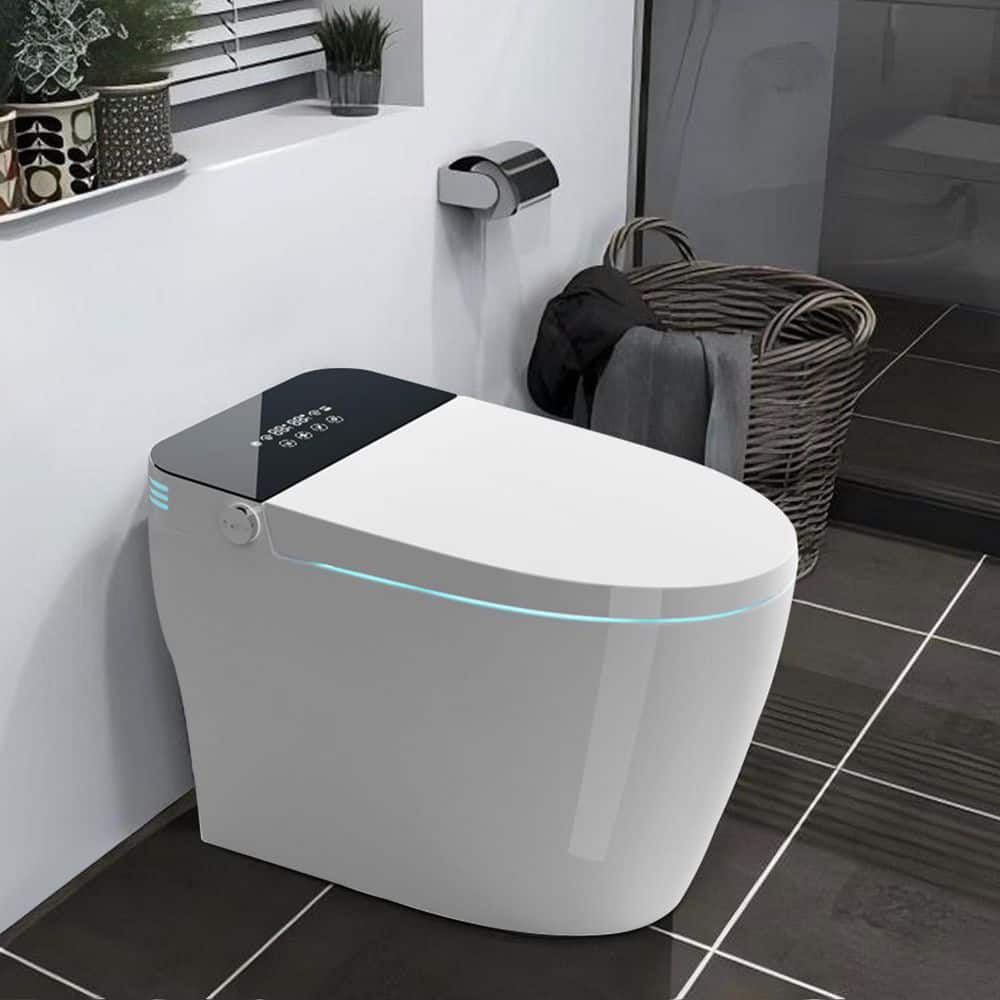 Xspracer Elongated Smart Bidet Toilet 1.28 GPF in Black with Auto Open ...