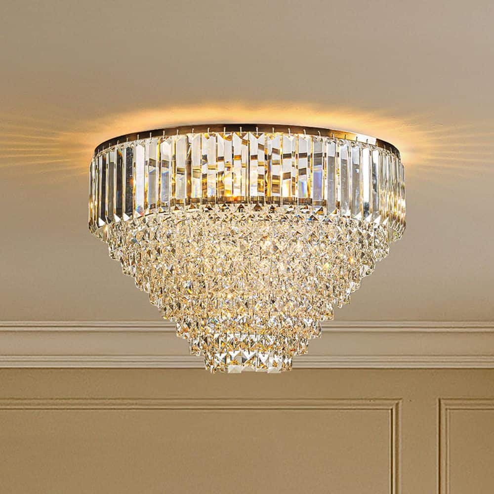 ALOA DECOR 5 Lights 20" Modern Glam Antique Gold Crystal Tiered Flush ...