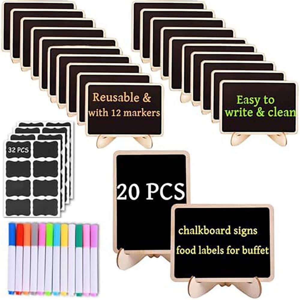 Afoxsos 20 Pack Mini Chalkboard Signs with Easel Stand, Reusable Wood ...