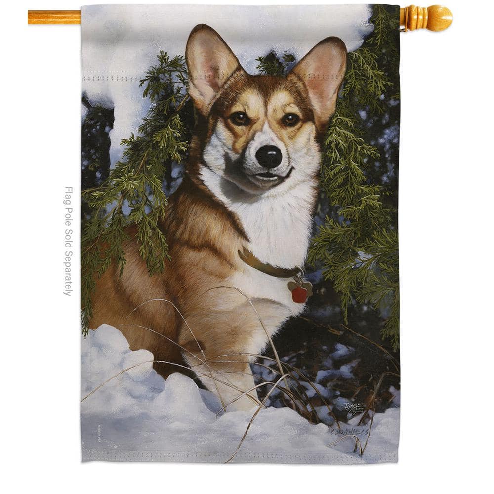 Breeze Decor 28 in. x 40 in. Corgi House Flag Double-Sided Readable ...