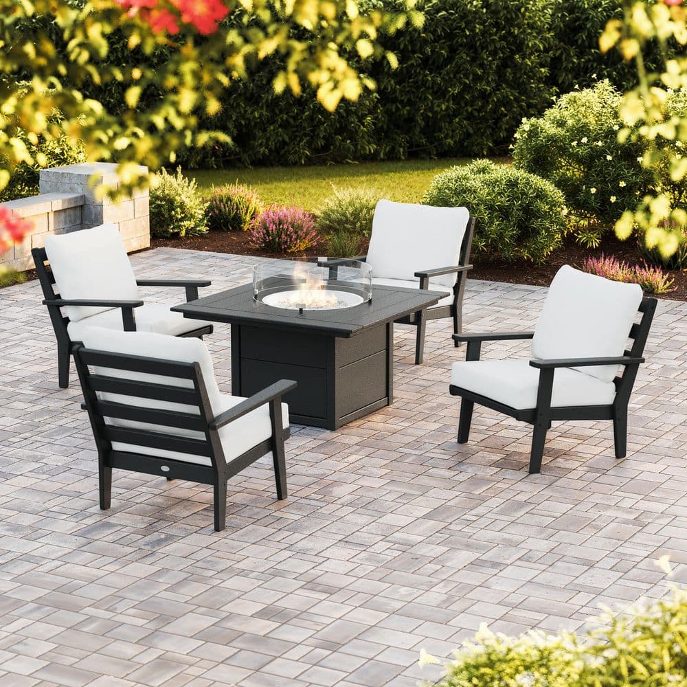 Polywood Grant Park Black 5 Piece Plastic Patio Deep Seating