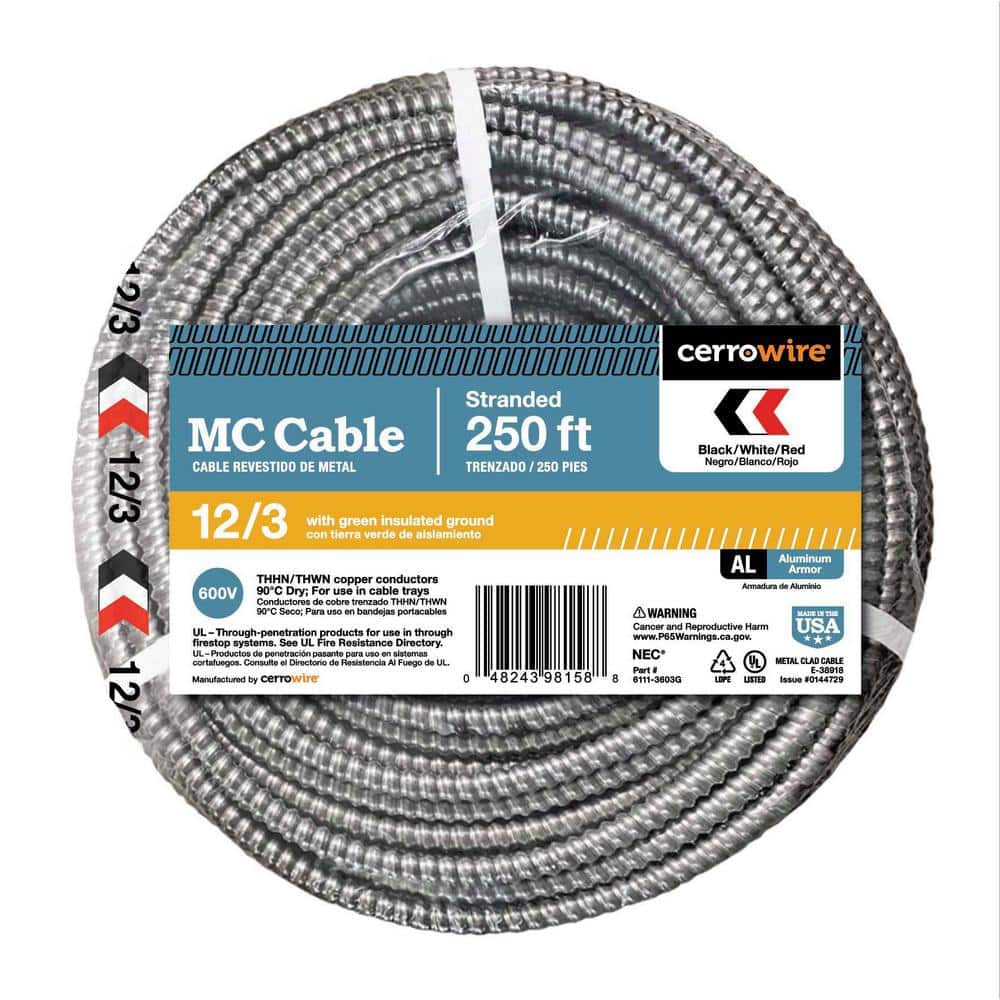 Cerrowire 250 ft. 12/3 Stranded Copper MC (Metal Clad) Aluminum Armor ...