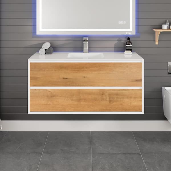 Eviva Vienna 48 in. Single Sink Floating Oak Bath Vanity with White ...