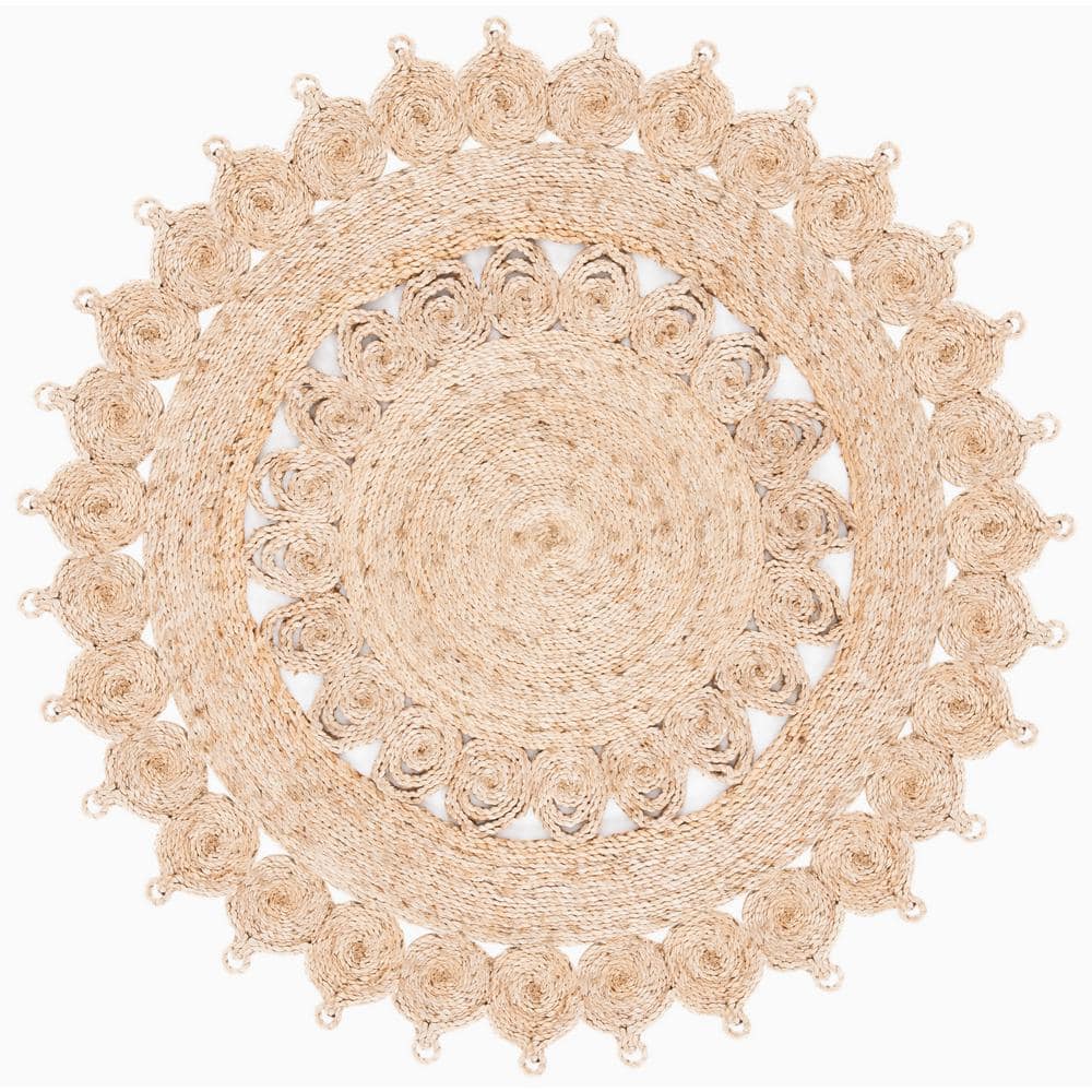 SAFAVIEH Natural Fiber Beige 6 ft. x 6 ft. Woven Floral Round Area Rug ...