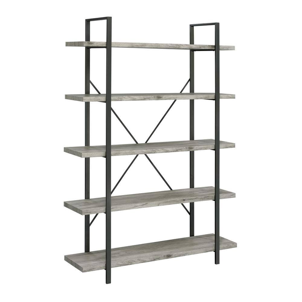 Coaster 70 in. Grey Driftwood and Gunmetal Wood 5-Shelf Bookcase 805817 ...