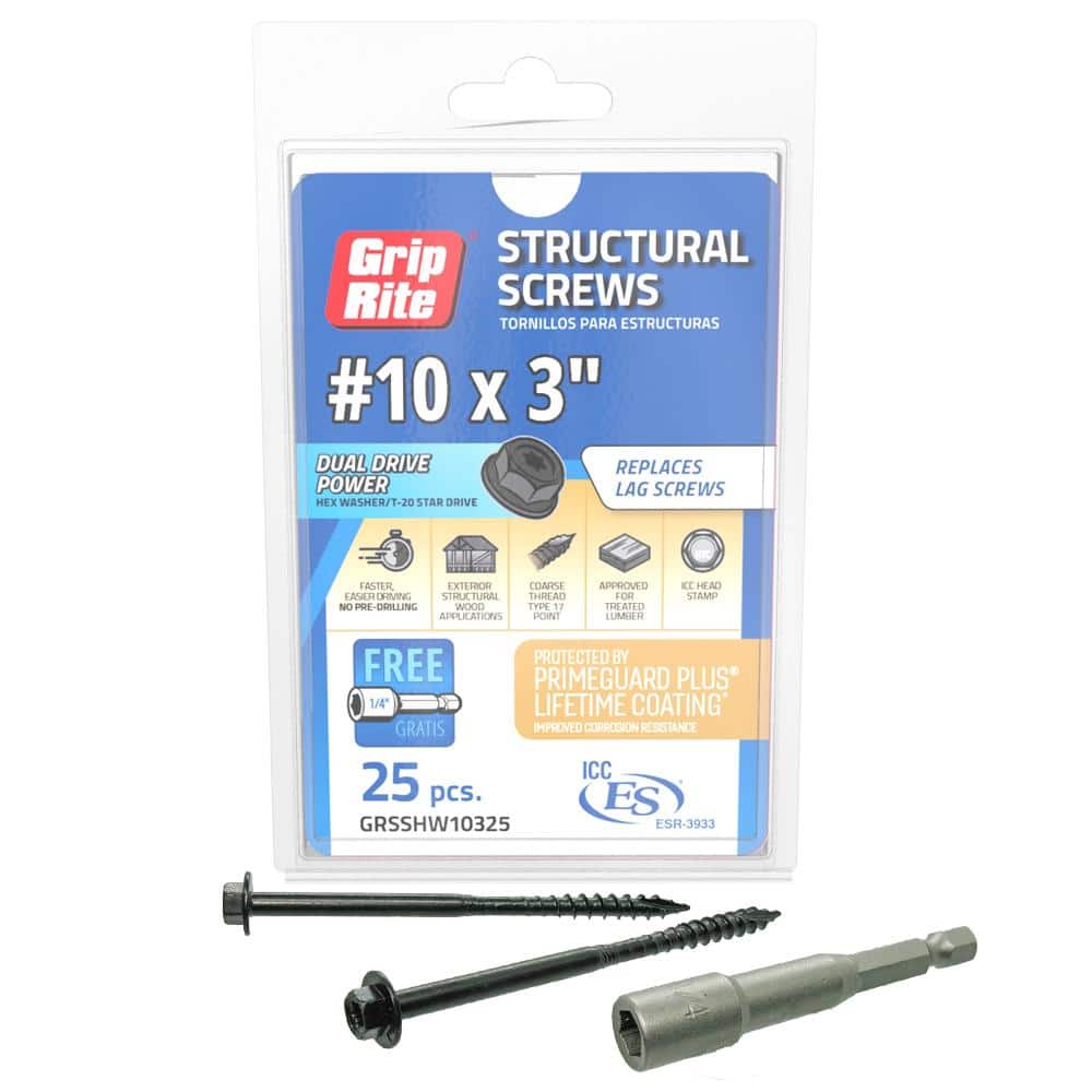 Grip-Rite #10 in. x 3 in. Dual Drive Washer Head Structural Screws 25 ...