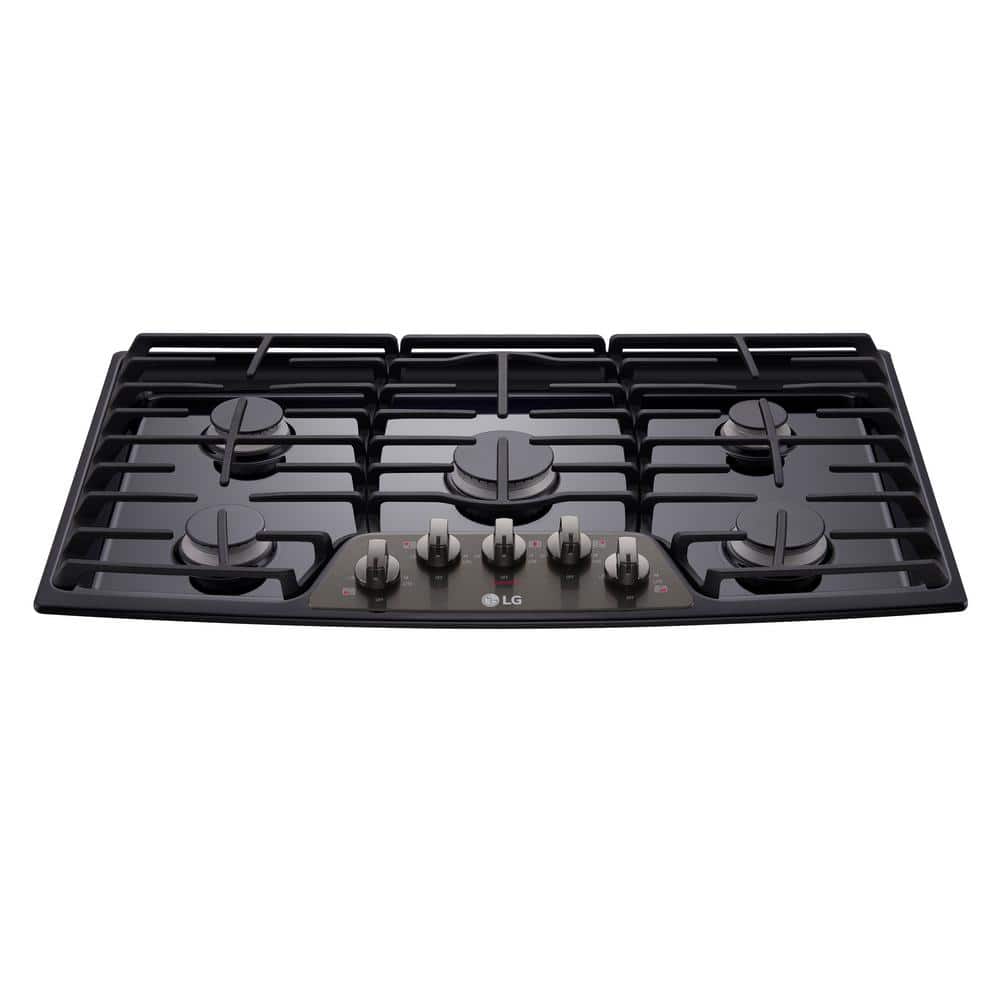 LG 36 in. Recessed Gas Cooktop in Black Stainless Steel with 5 Burners ...