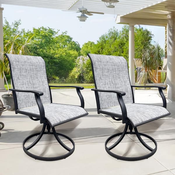 TIRAMISUBEST 2-Pieces Gray Textilene Outdoor Swivel Dining Chairs Lawn ...