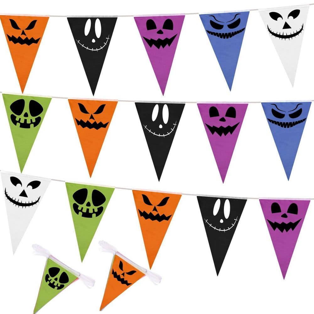 OGETFUUR 164 ft. Halloween 5-Piece Scare Face Fabric Pennant Banner ...
