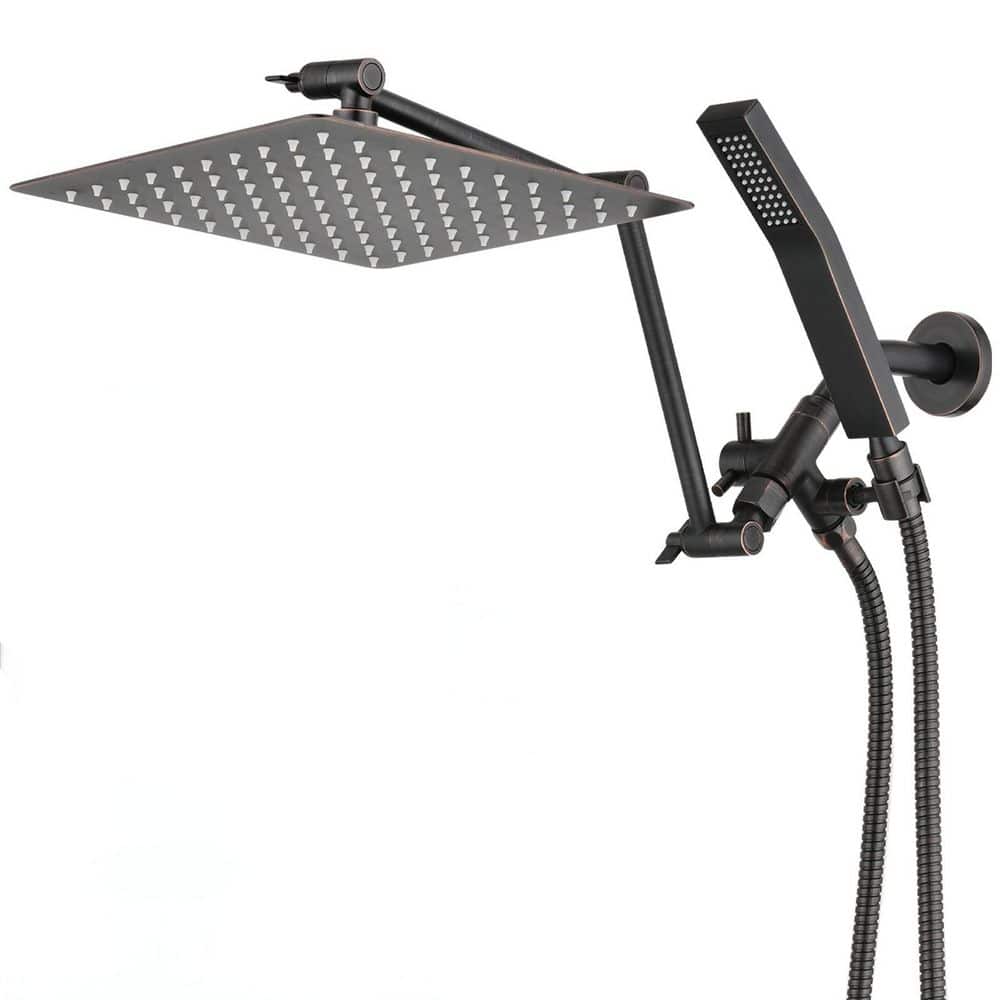 Pdpbath 1-spray 10 in. Dual Wall Mount Shower Head and Handheld Shower ...