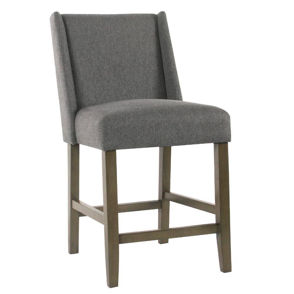 Benjara 35.75 in. Dark Gray Low Back Wooden Frame Counter Stool with ...