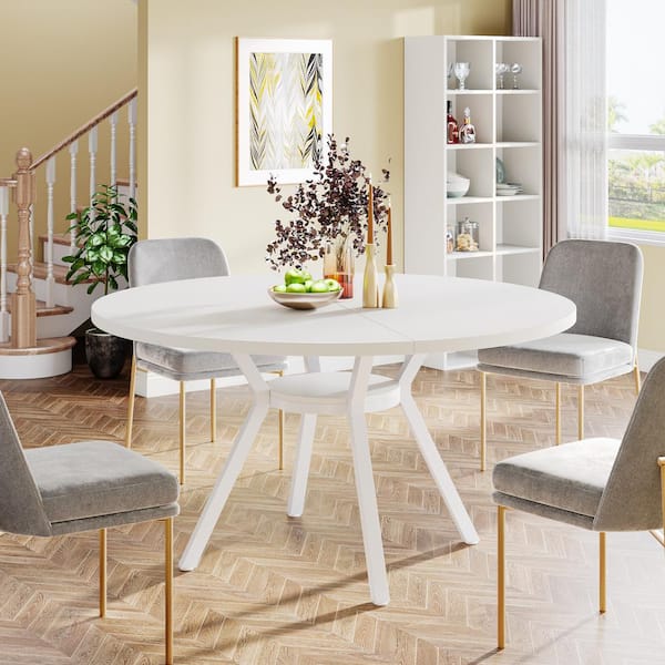 BYBLIGHT Roesler Modern White Engineered Wood 48 in. 4 Legs Dining Table Seats 6 Kitchen Table for Dining Room Living Room BB F1943XD