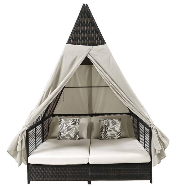 grossag Wicker Outdoor Day Bed with Adjustable Backrest, Outdoor Double ...