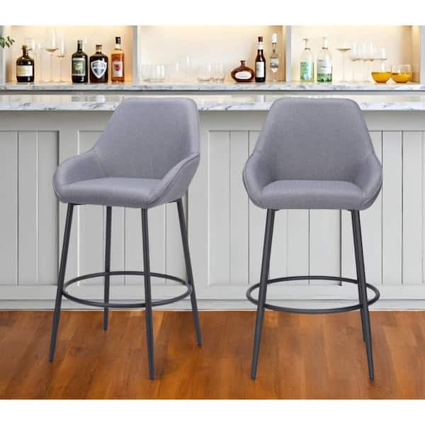 HomeRoots 42.50 in. H Gray Bar Height Metal Bar Stool with Fabric Seat ...