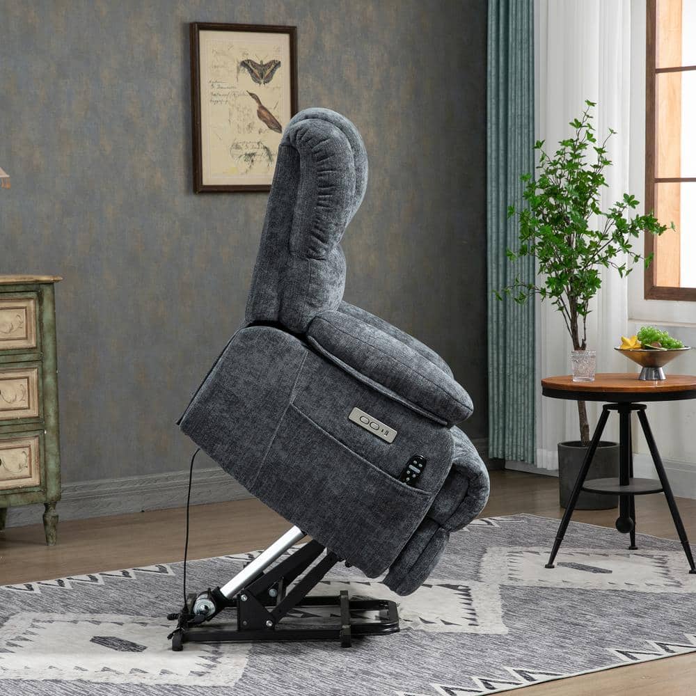 Blue Chenille Power Lift Recliner Chair with 8 Point Vibration Massage and Lumbar Heating C W1803109170 The Home Depot