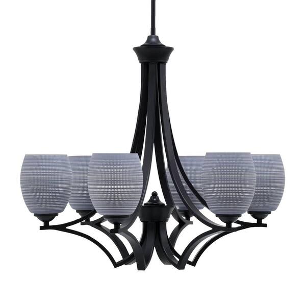 Clevelend 6-Light Matte Black Round Chandelier with 5 in. Gray Matrix ...