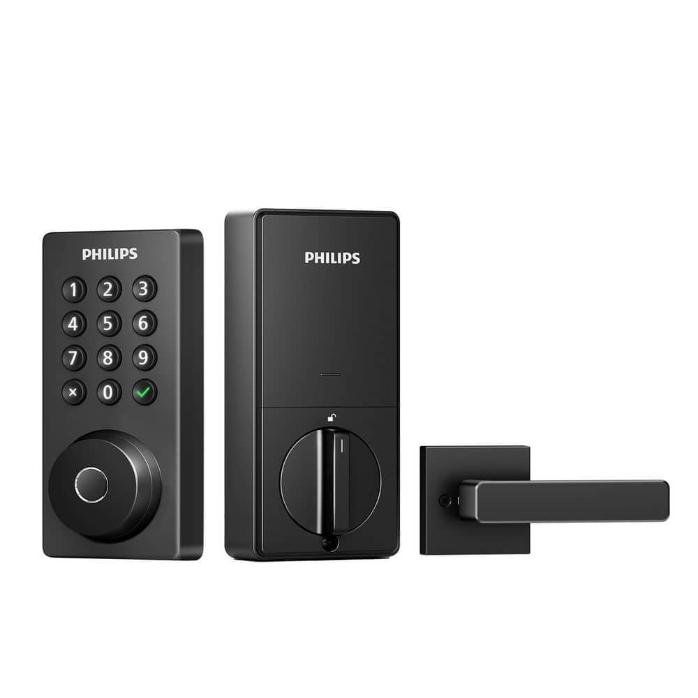 Philips Matte Black Single Cylinder Electronic Deadbolt with Lever Set ...