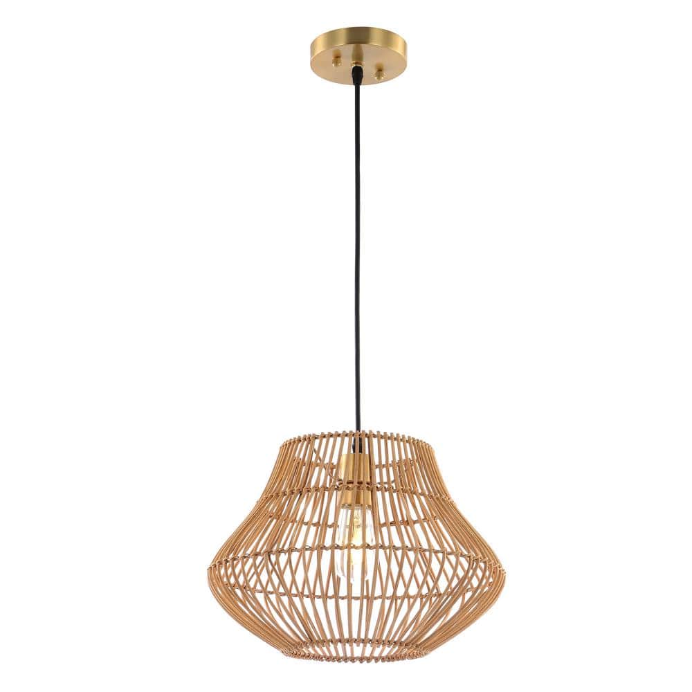 SAFAVIEH Alcedo 4-Watt 1-Light natural Pendant Light with Rattan Shade ...