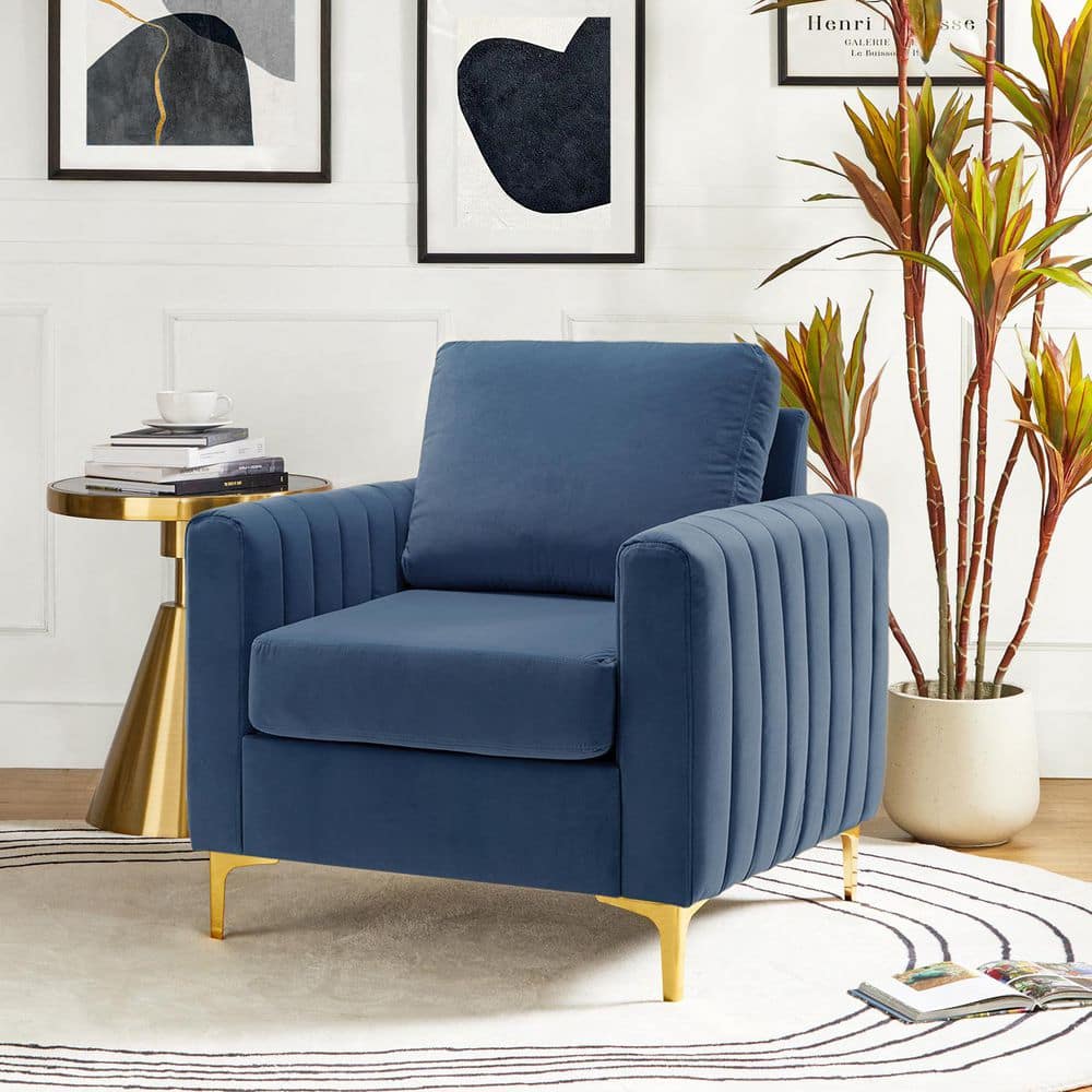 JAYDEN CREATION Ennomus Slate-blue Velvet Cushion Back Club Chair Arm ...
