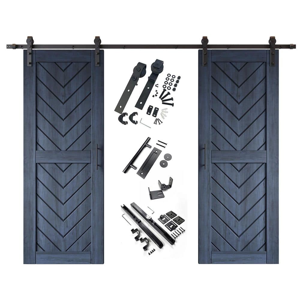 HOMACER JT3 30 in. x 80 in. C-Panel Navy Fishbone Design Double Pine ...