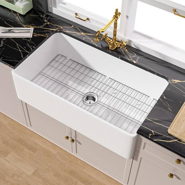 Vomlor Fireclay Workstation Kitchen Sink 33 in. Dual Drop-In/Undermount ...