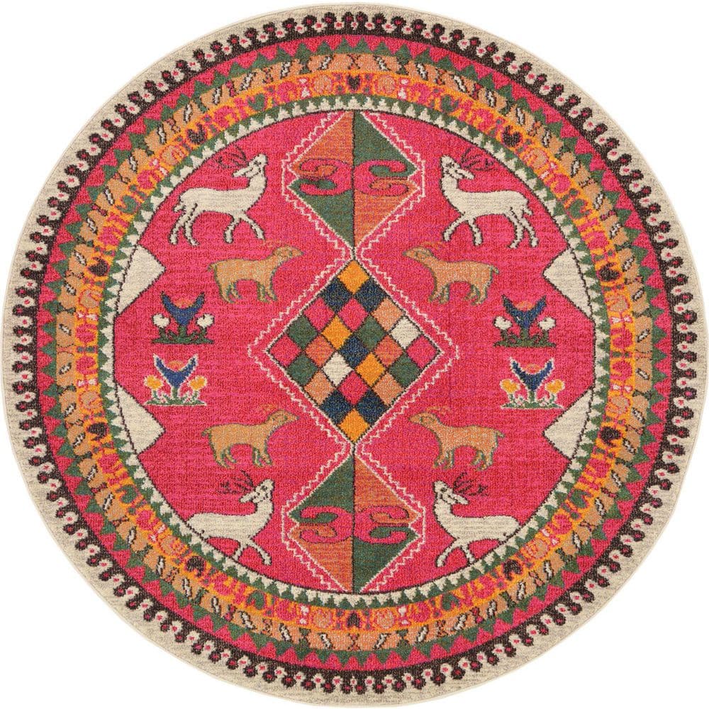 Unique Loom Sedona Cuyahoga Pink 6' 0 x 6' 0 Round Rug 3127780 - The ...