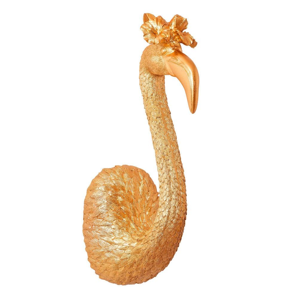 American Art Decor Tipsy 14.75 in. x 4.75 in. Gold Resin Bird Head Wall ...