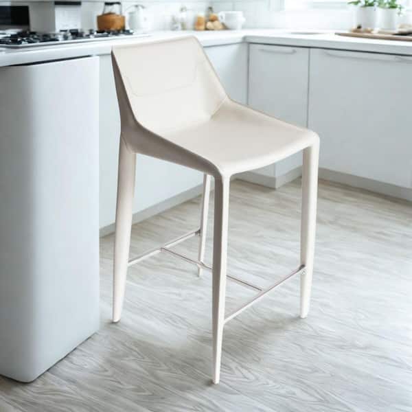 MR MODREST Halo Modern 26 in. Ivory Low Back Metal Counter Stool with ...