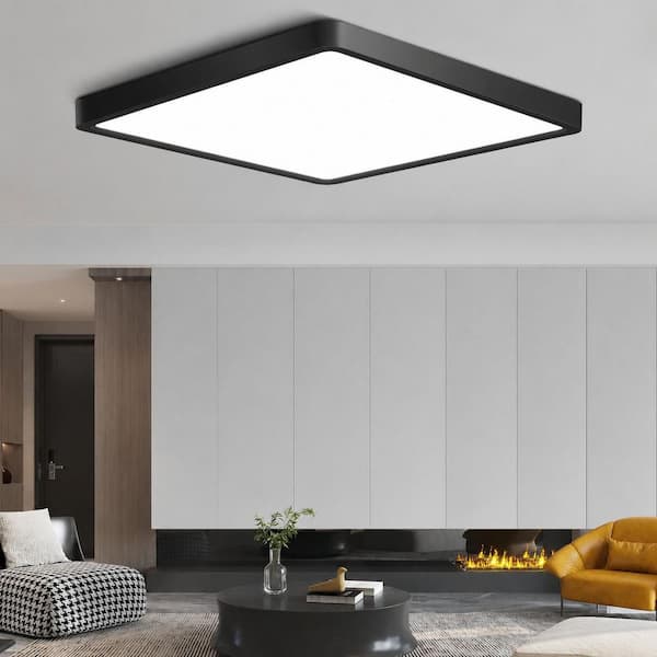 BeamBox 12 in. Matte Black Square LED Flush Mount Ceiling Light Fixture ...