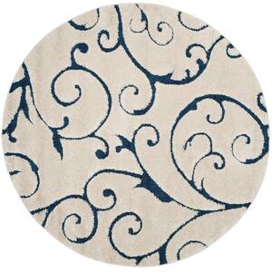 SAFAVIEH Florida Shag Cream 4 ft. x 4 ft. Round Solid Area Rug SG471 ...