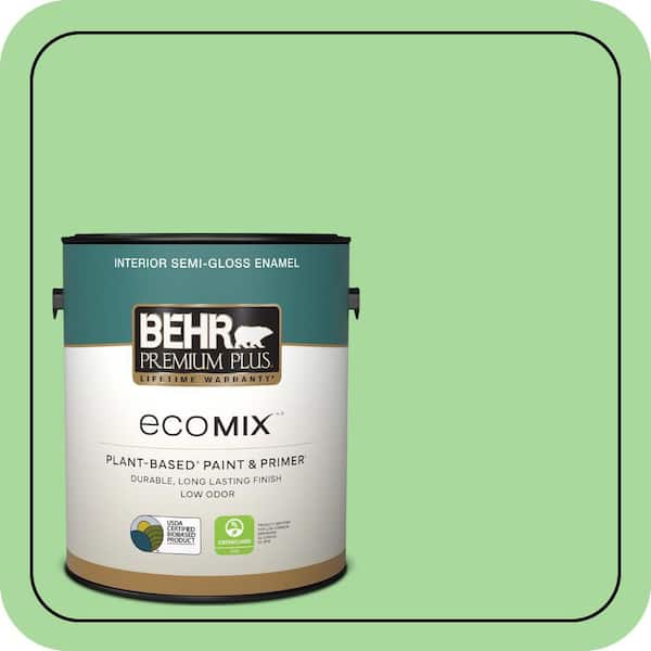 BEHR PREMIUM PLUS 1 gal. #440B-4 Cool Aloe Semi-Gloss Enamel EcoMix ...