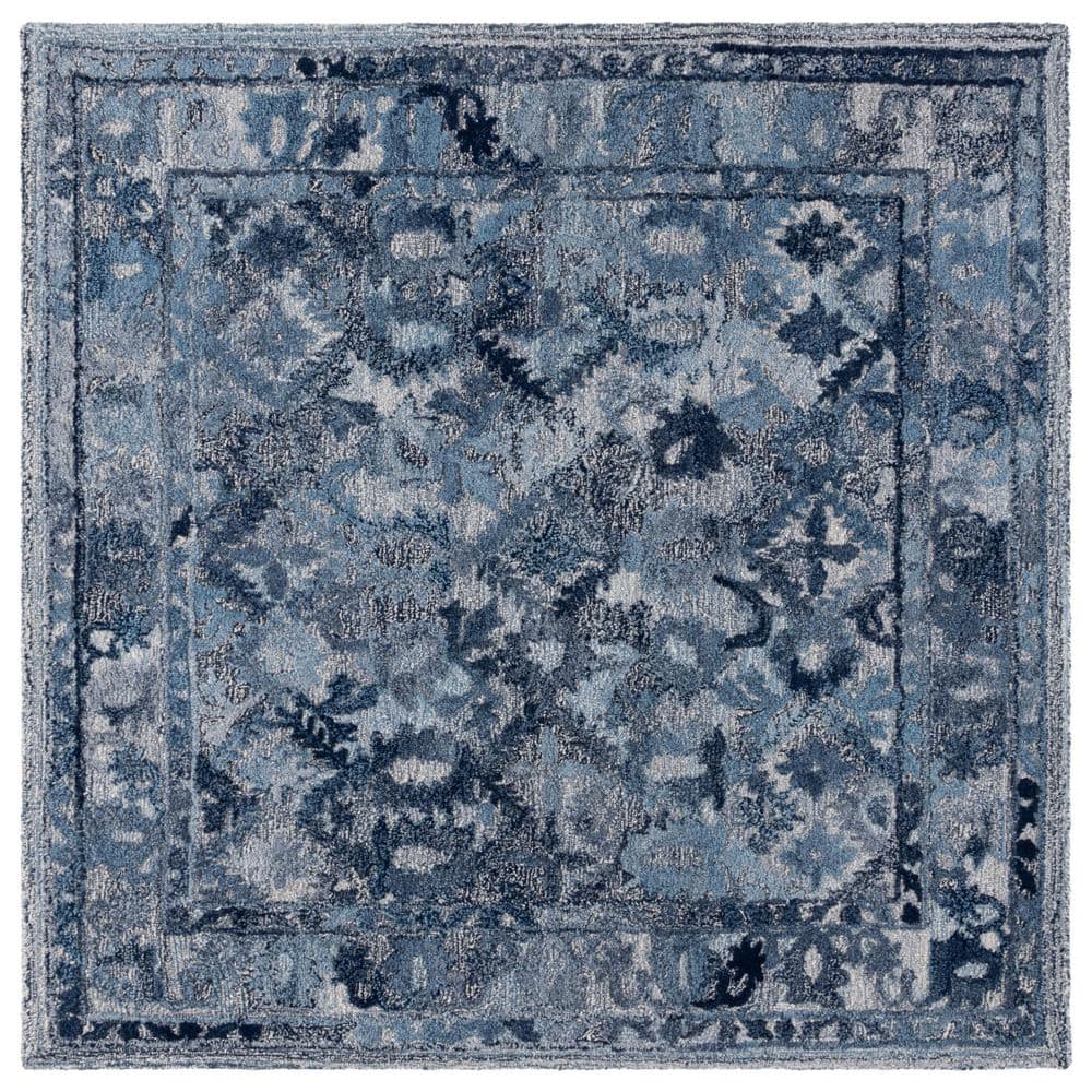 SAFAVIEH Marquee 6 ft. x 6 ft. Navy Abstract Border Square Area Rug ...