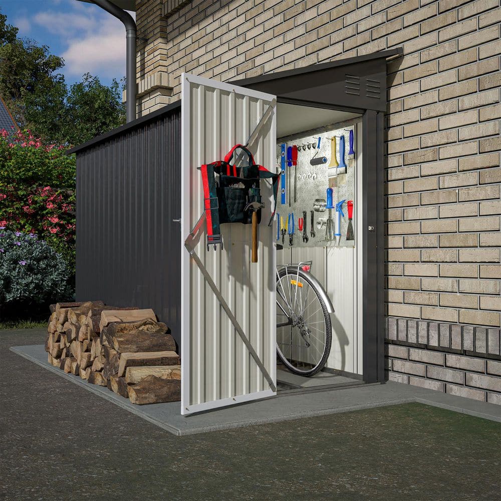 BTMWAY Black 4 ft. W x 8 ft. D Galvanized Steel Outdoor Metal Storage ...