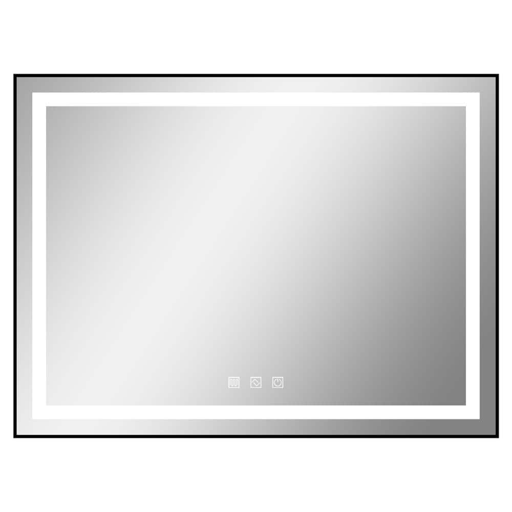 48 in. W x 36 in. H LED Light Rectangle Framed Black Mirror Wall Mount ...