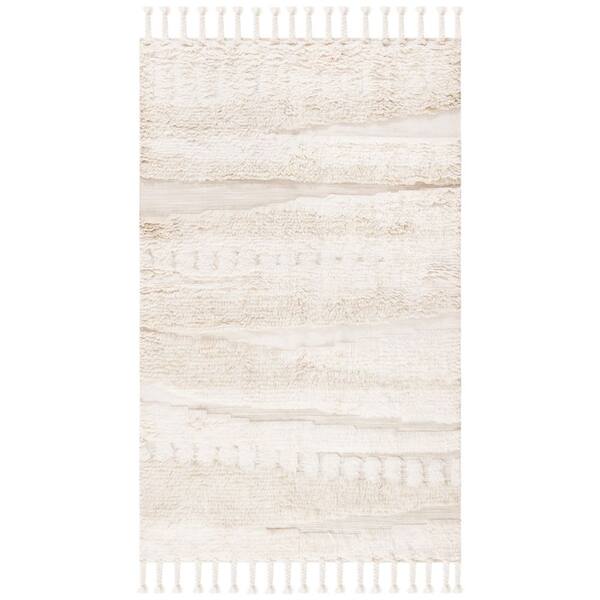 SAFAVIEH Kenya Ivory/Beige 6 ft. x 9 ft. High-Low Flokati Solid Color ...