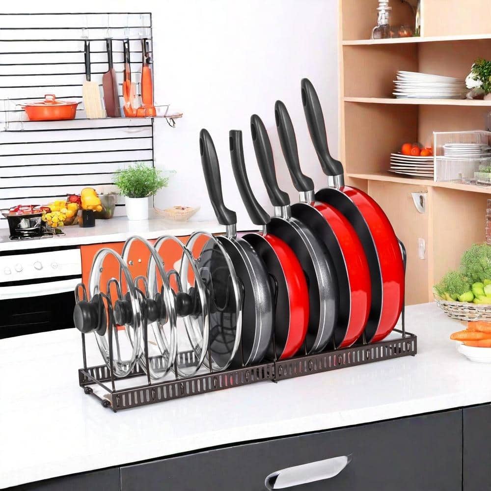 Numhew Bronze Expandable Standing Pot Rack, Pan Organizer, Pot Lid ...