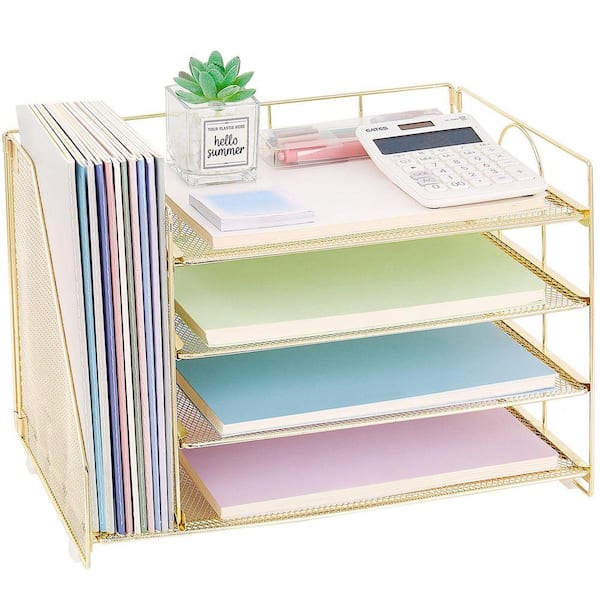 9.4 in. x 15 in. Gold Desk Organizers and Accessories, 4-Tier Paper ...