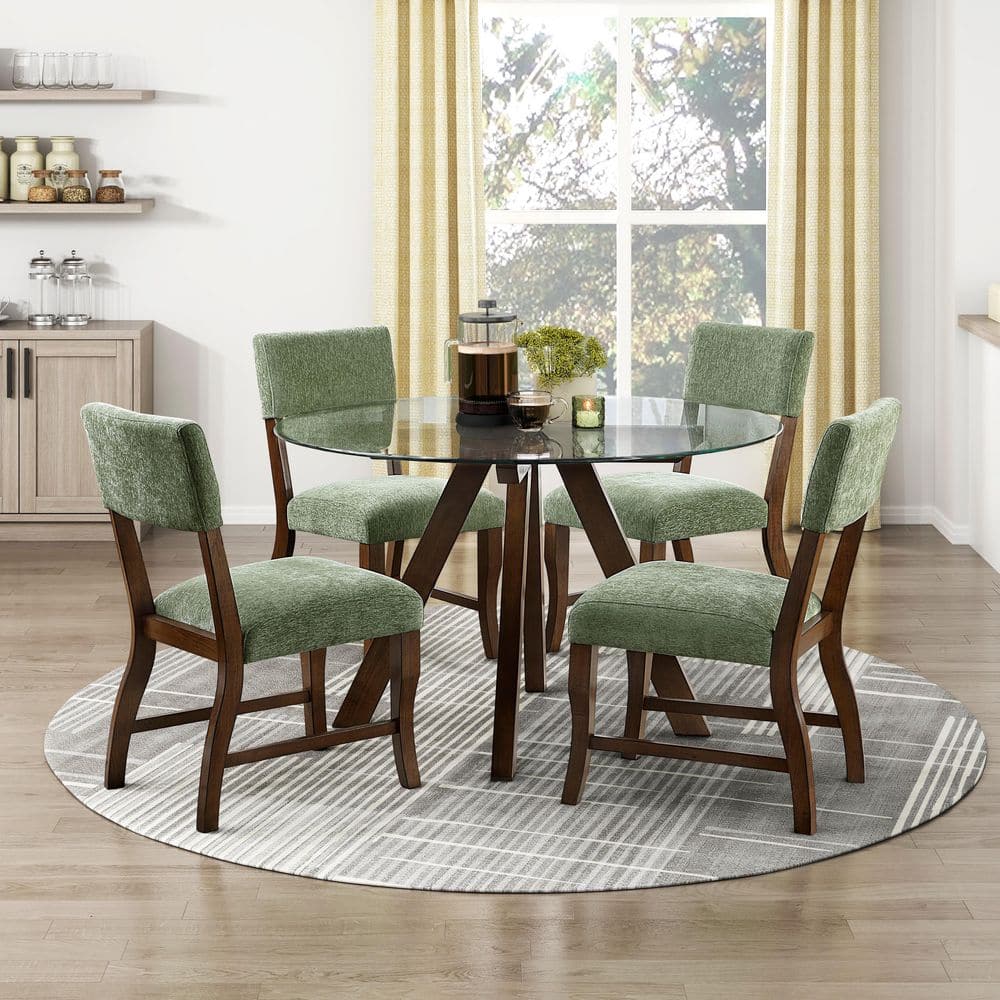 Noble House Dirk Brown+Olive Chenille Fabric Upholstered Dining Chairs ...
