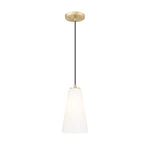 JAZAVA 60-Watt 1-Light Black and Gold Finish Shaded Pendant Light with ...