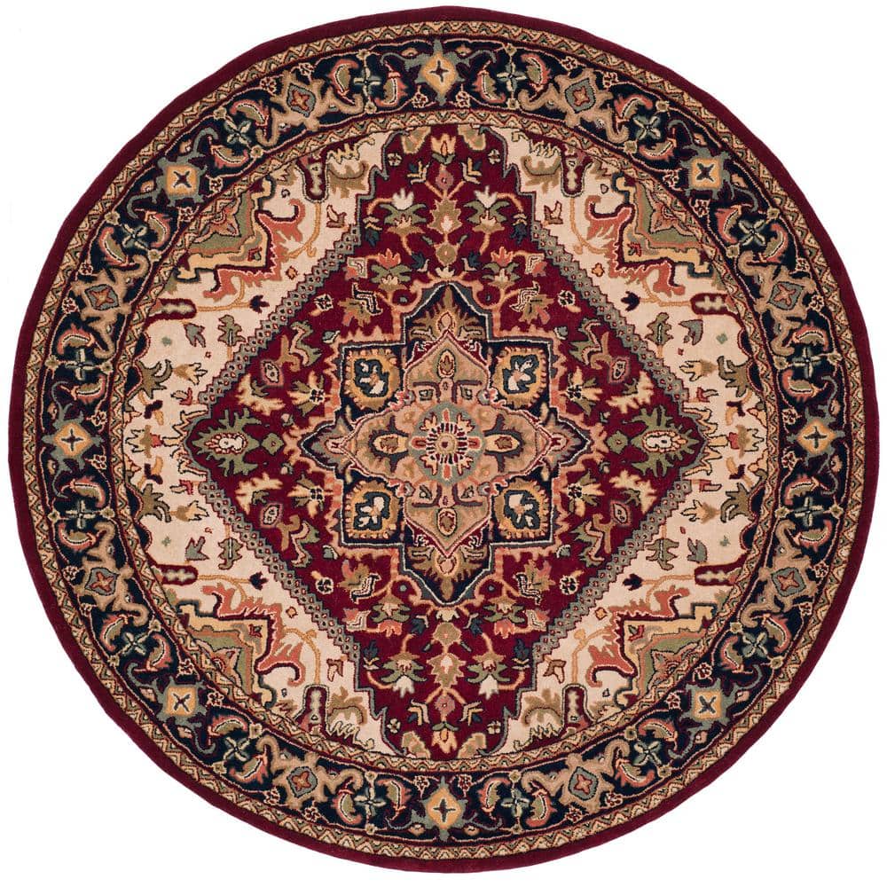 SAFAVIEH Heritage Red 6 ft. x 6 ft. Round Floral Medallion Border Area ...