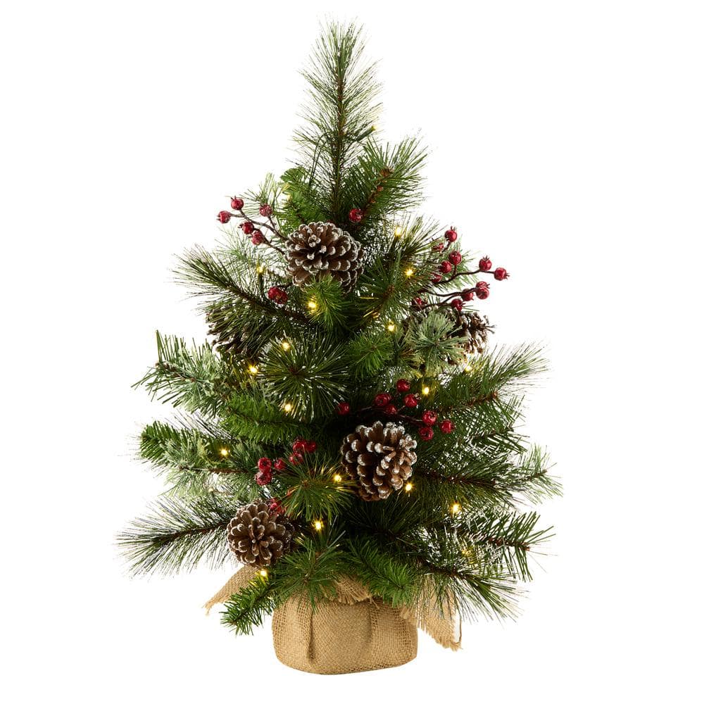 National Tree Company 2 ft. Christmas Iced Berry Pine Burlap Tree with ...