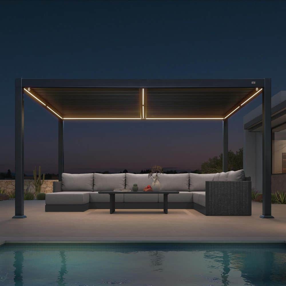 PURPLE LEAF 10.2 ft. x 14.2 ft. Gray Aluminum Outdoor Louvered Pergola ...