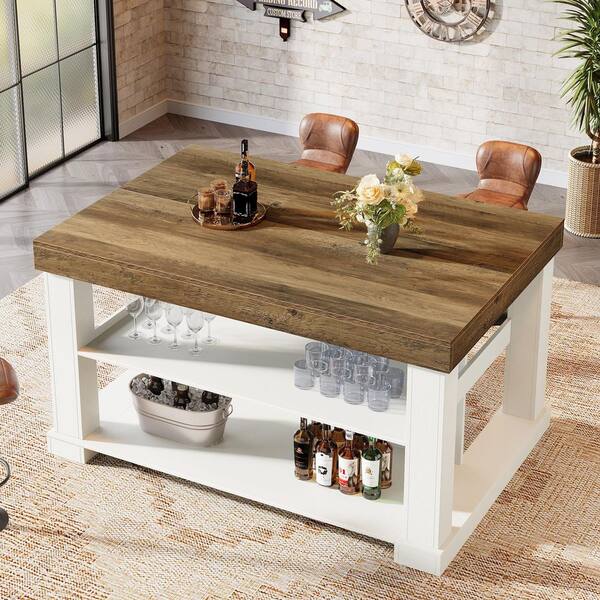 BYBLIGHT Kearsten Rectangle Brown White 35.43 in. Corner Bar Home Table ...