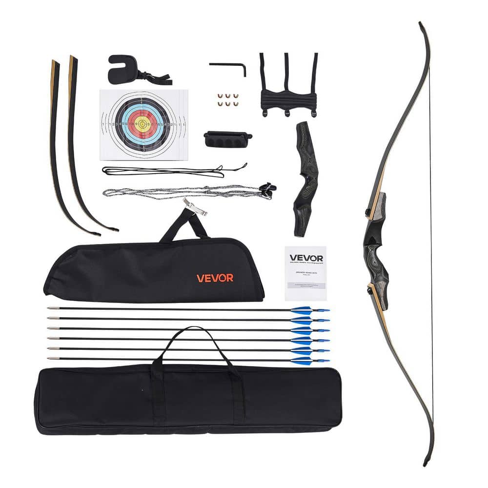 VEVOR Recurve Bow and Arrows Kit, 60 in. Wooden Takedown Bows, Right ...
