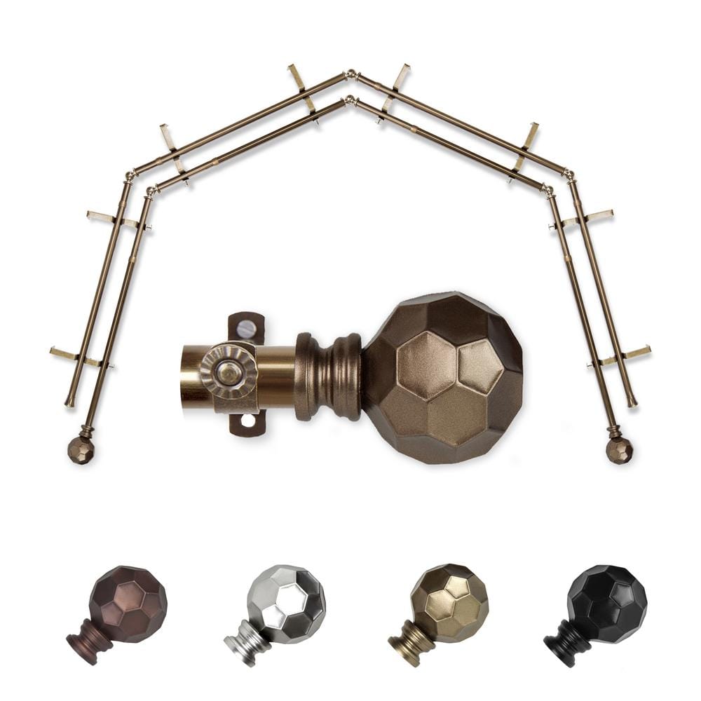 EMOH 13/16" Dia Adjustable 4-Sided Double Bay Window Curtain Rod 28 to ...