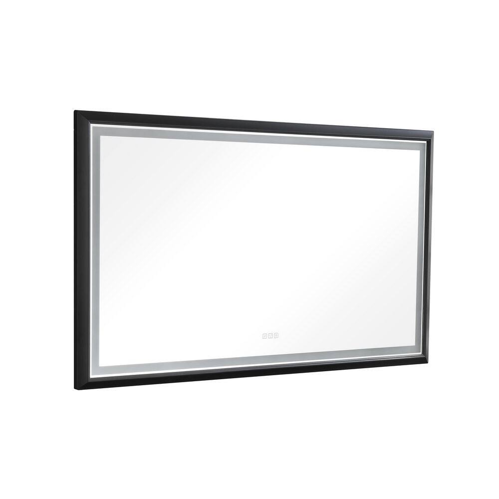 72 in. W x 36 in. H Rectangular Black Framed LED Mirror Anti-Fog ...