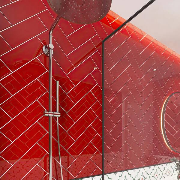 Giorbello Ruby Red 4 in. x 12 in. x 8mm Glass Subway Tile (5 sq. ft ...
